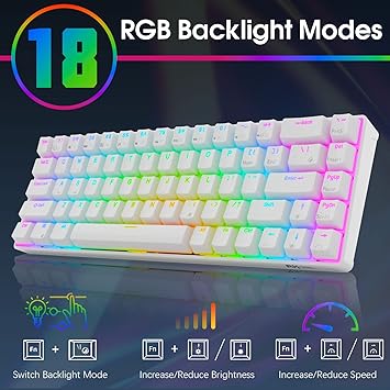 RK Royal Kludge RK68 Wired 65 Percent Mechanical Keyboard RGB Backlit ...