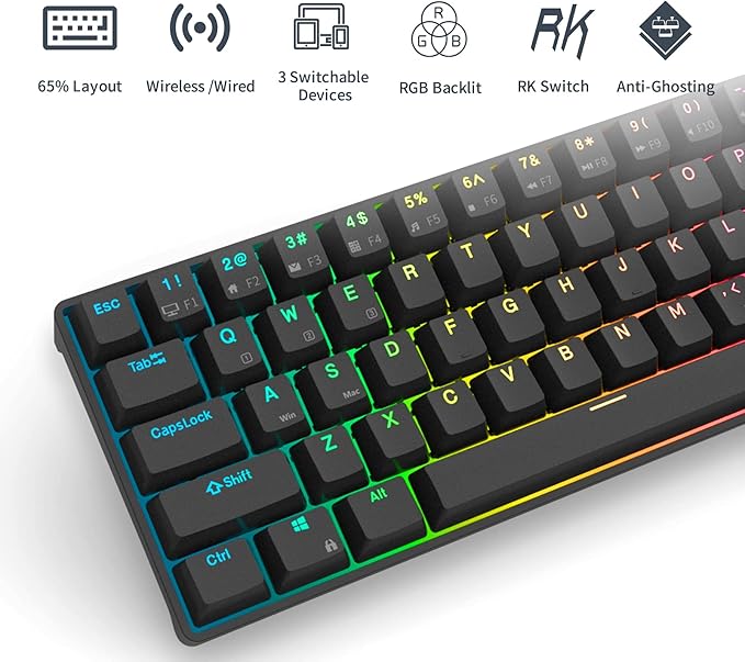 RK68 Pro Mechanical Keyboard 65% RGB Hot Swappable Gateron Switches - Keyboard Outlet