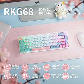 RK ROYAL KLUDGE RKG68 65 Percent Mechanical Gaming Keyboard - Keyboard Outlet
