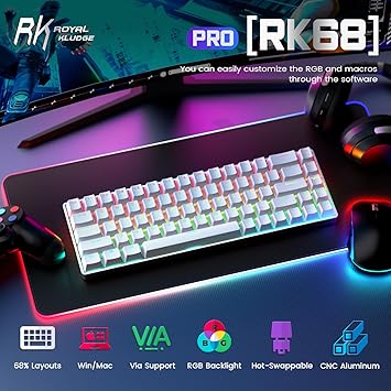 RK Royal Kludge RK68Pro Wired 60 Percent Mechanical Keyboard RGB ...