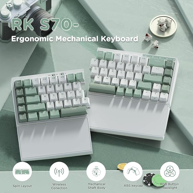 RK Royal Kludge RKS70 Wireless Ergonomic Split Mechanical Keyboard ...